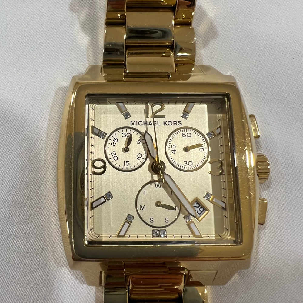 Michael Kors Chronograph Square Face Watch Gold Tone … - Gem